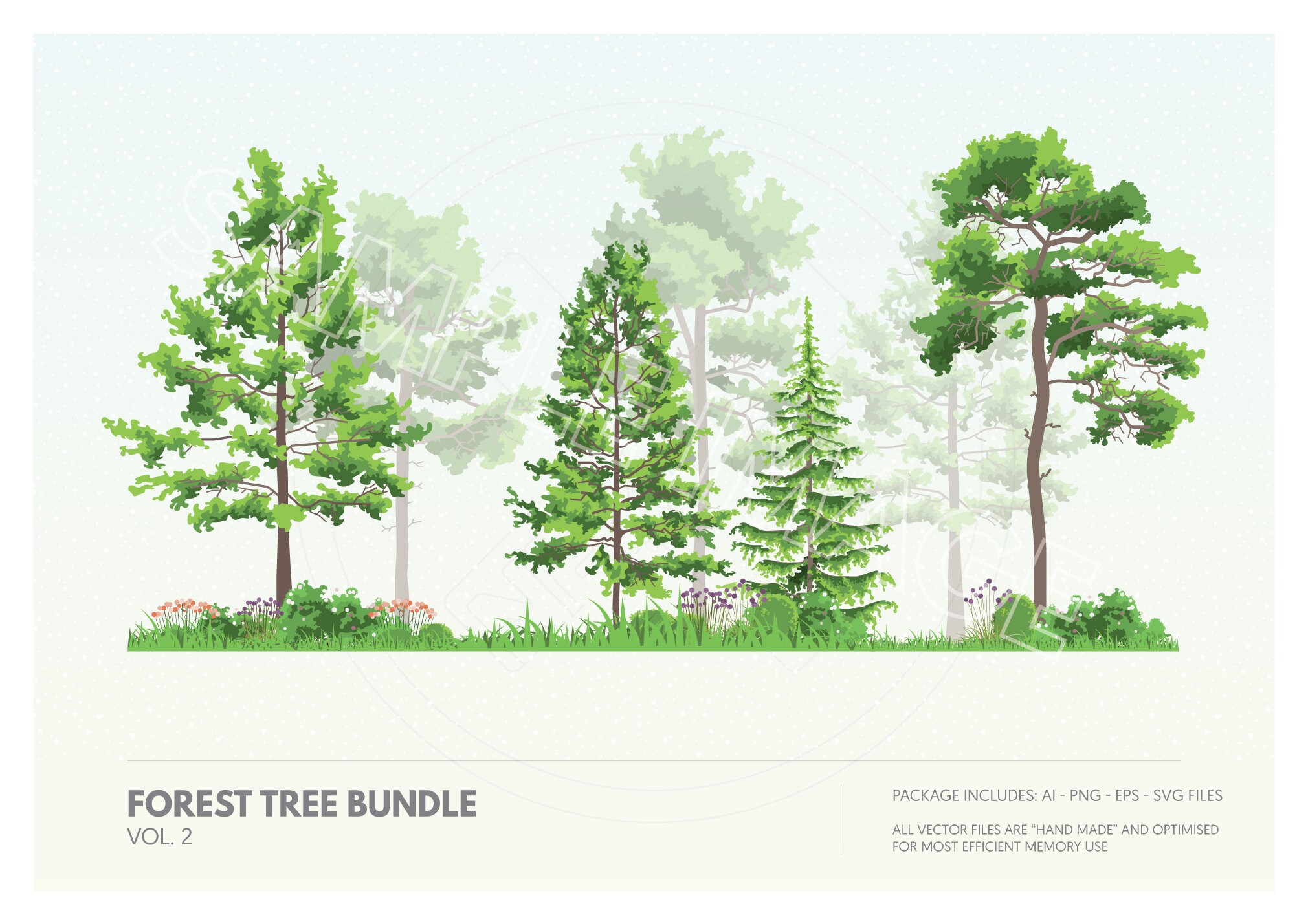Flat Forest Tree Clipart Vector Collection | Evergreen Trees Vector AI ...