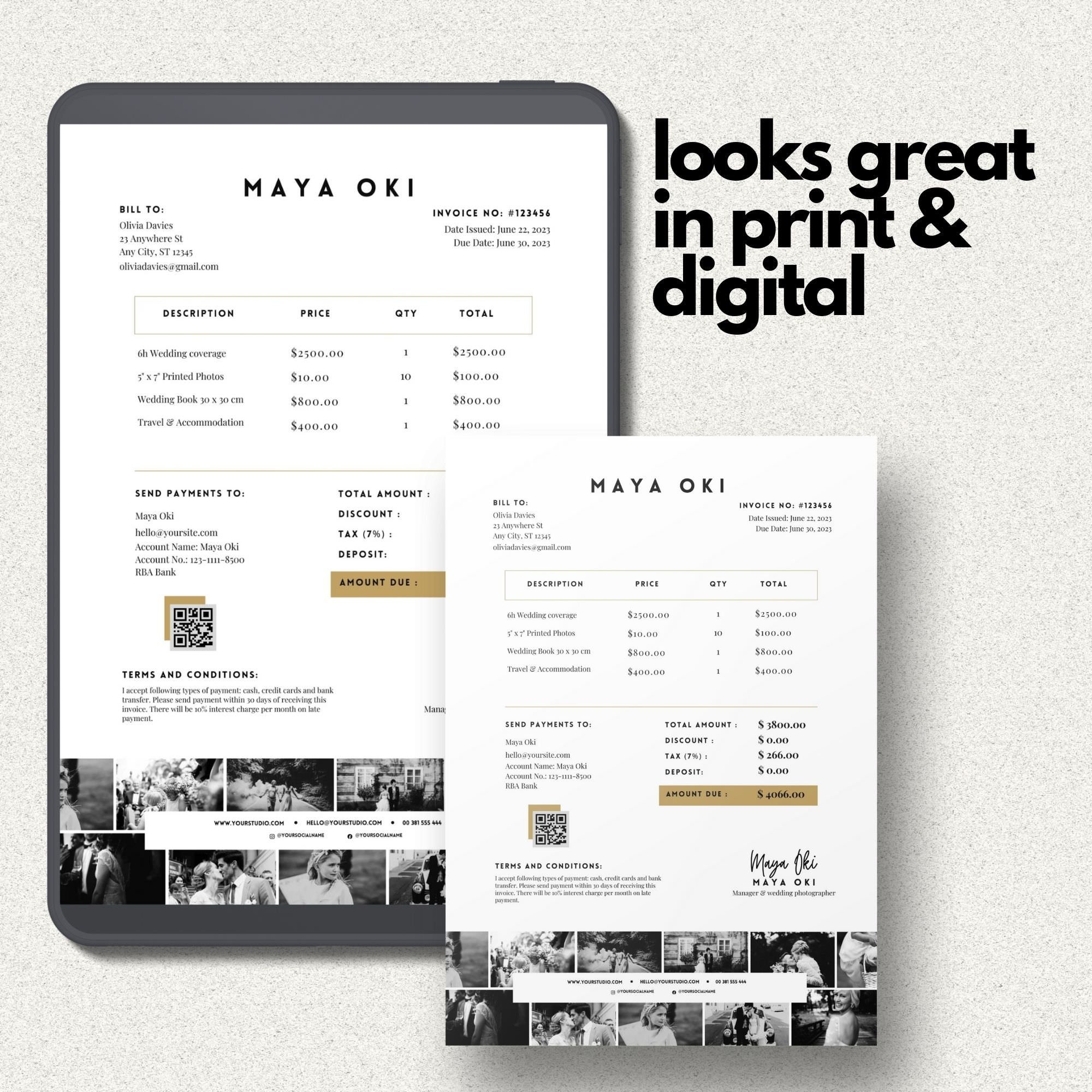 Minimalist Invoice for Photographers, Photography Invoice Template ...