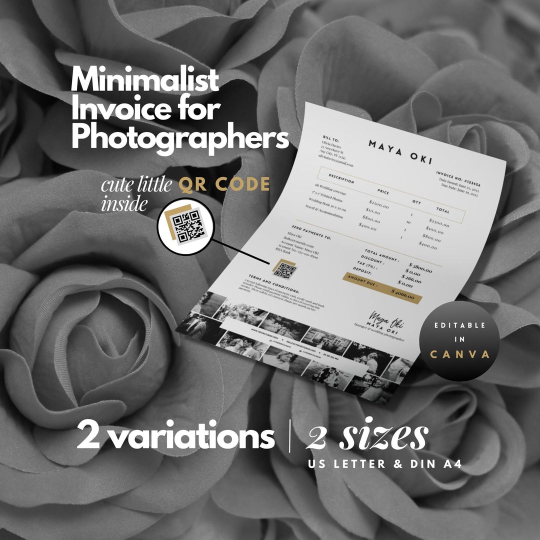 Minimalist Invoice for Photographers, Photography Invoice Template ...