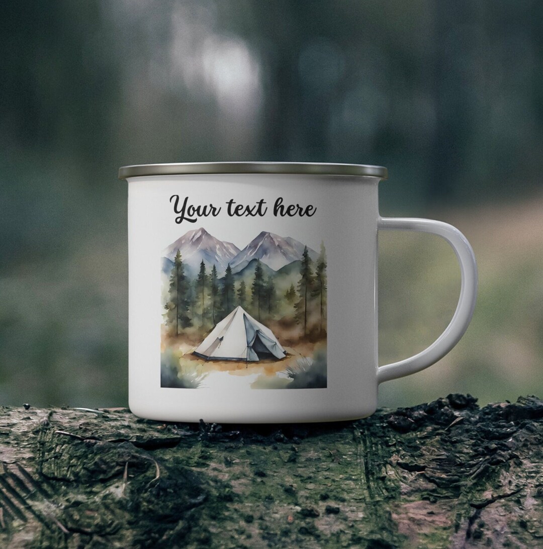 Personalised Tent Hiking Mug, Enamel Camping Mug, Outdoor Camping ...