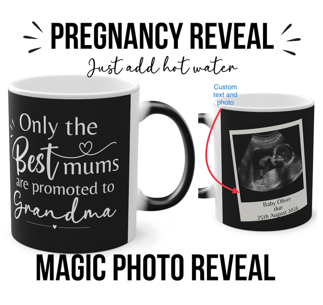 Pregnancy Reveal Mug, Custom Baby Photo Mug, Grandma Gift, Baby Scan ...