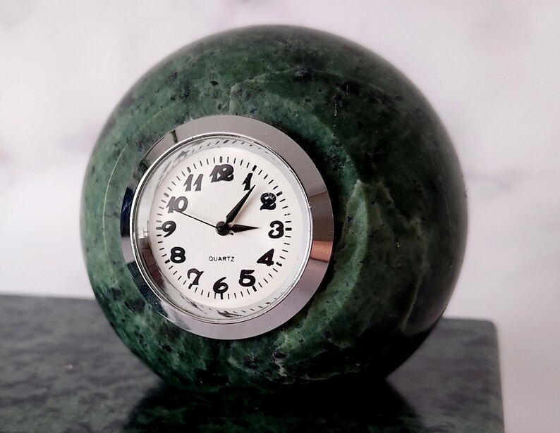 Green Marble Quartz Clock ,desk & Table Clock , Handmade With a Holder ...