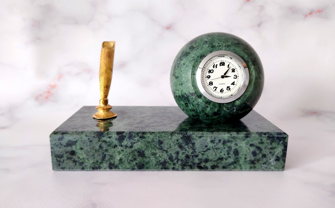 Green Marble Quartz Clock desk & Table Clock Handmade With - Etsy