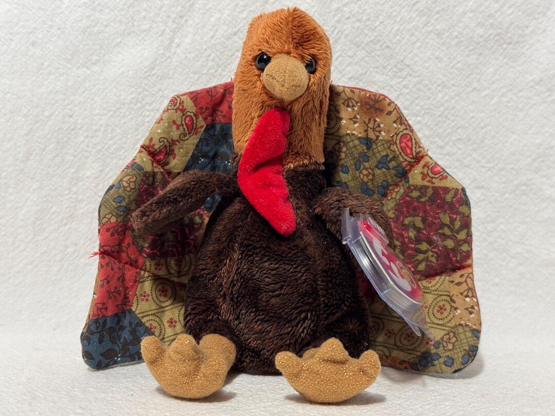 TY Beanie Baby Feastings Thanksgiving Turkey Patchwork Quilt Tail PE ...