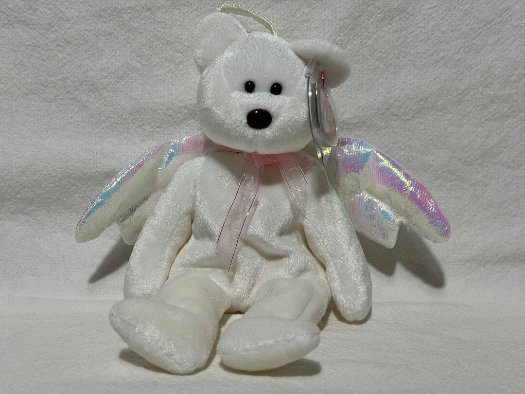 TY Beanie Baby Halo White Angel Bear Iridescent Wings Black Nose PE ...