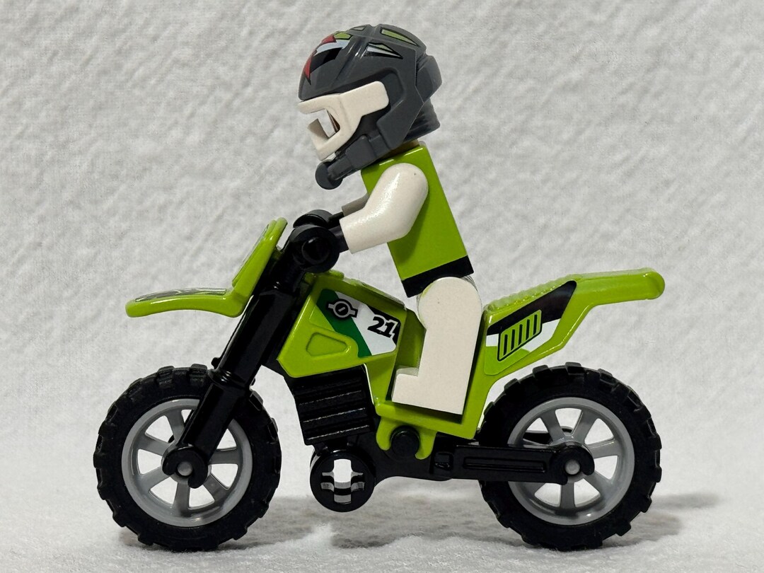 Lego Motorcycle and Rider Minifigure, Dirt Bike Motocross Racer Lime ...