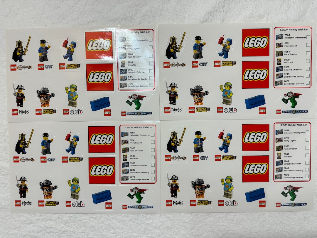 Rare Lego Classic Minifigures Stickers 4 Sheets, 2009 Holiday Wish List ...