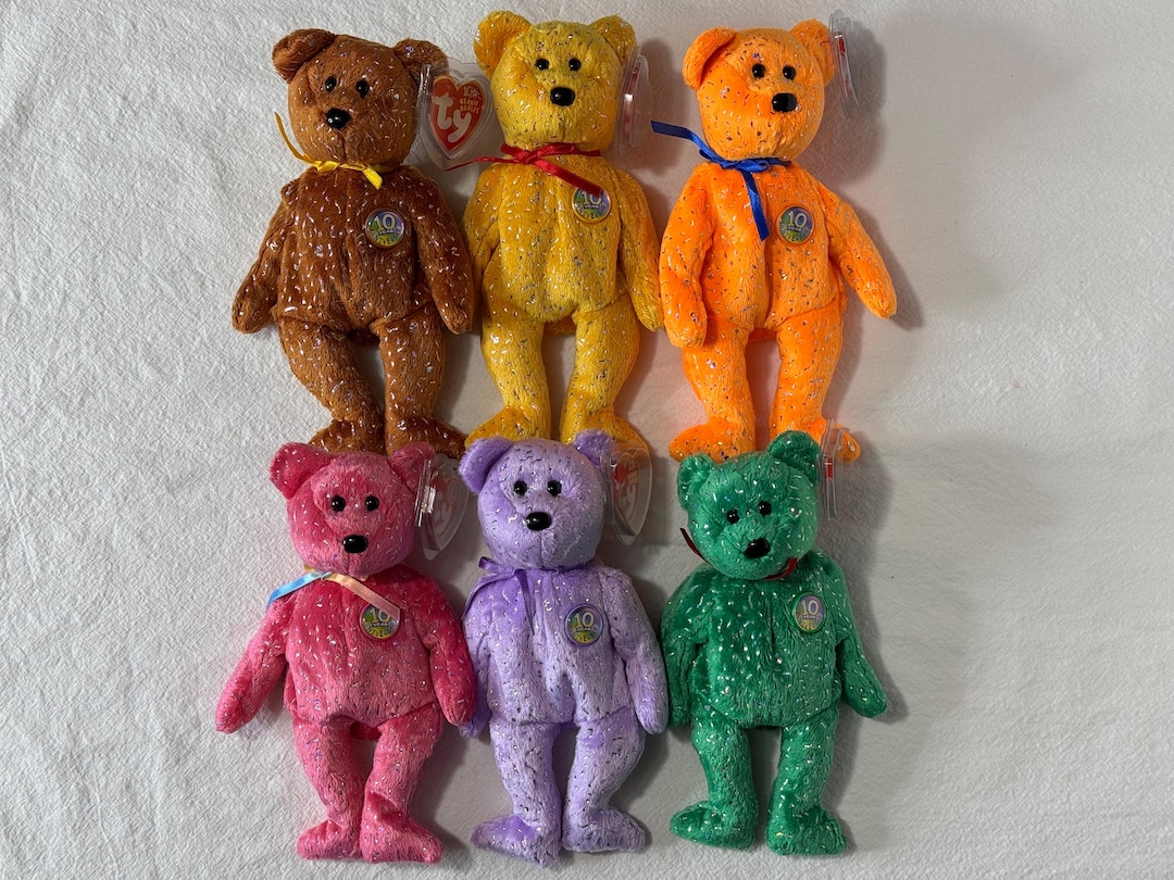 Ty Beanie Babies 10th Anniversary Decade Bears Beanbag Plush Stuffed ...