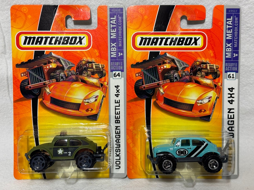 Matchbox Volkswagen Beetle 4X4 Lot of 2, Army Green 64, Blue Bug 61, 1: ...