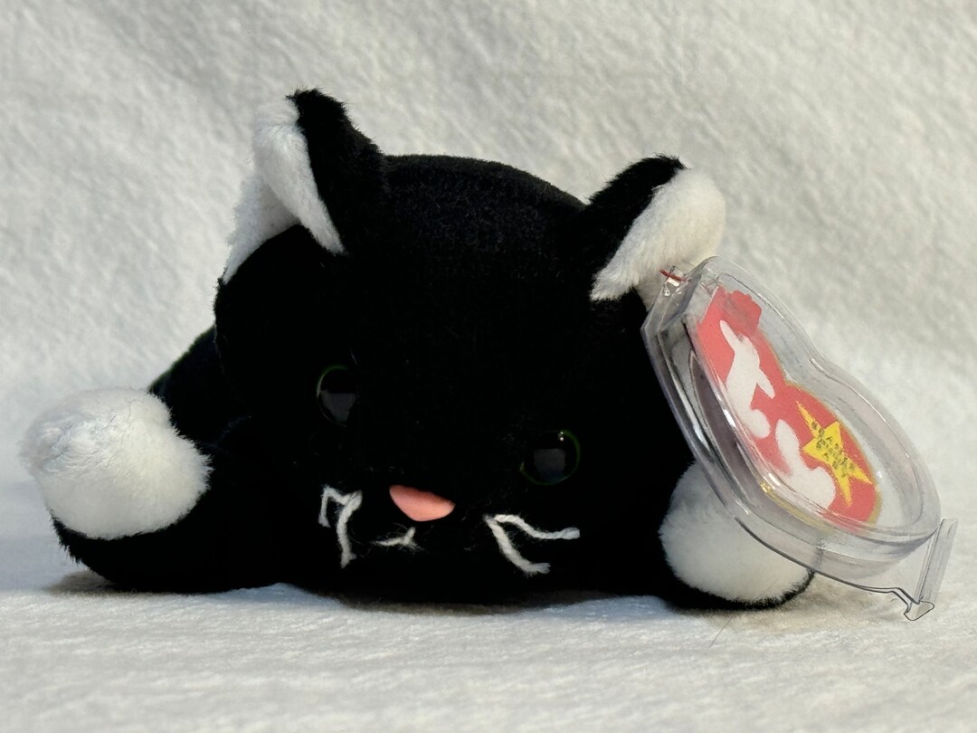 TY Beanie Baby Zip Black White Paws Cat Kitten PVC Pellets Beanbag ...