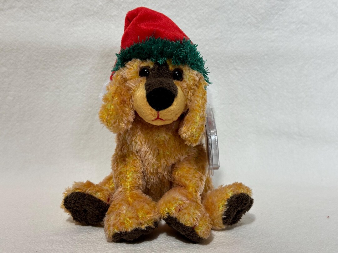 TY Christmas Holiday Beanie Baby Jinglepup Dog in Santa Hat PE Beanbag ...