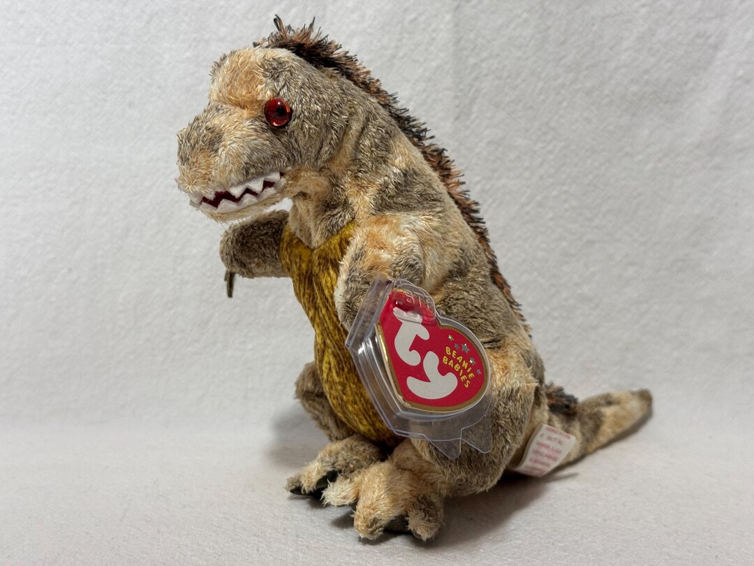 TY Beanie Baby Toothy T-rex Dinosaur PE Pellets Beanbag Plush Stuffed Animal, Retired Vintage ...