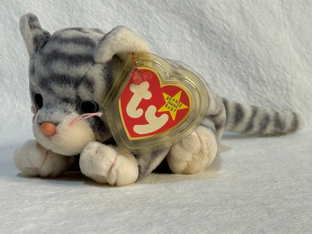 TY Beanie Baby Silver the Cat Kitten, PE Pellets Beanbag Plush Stuffed ...