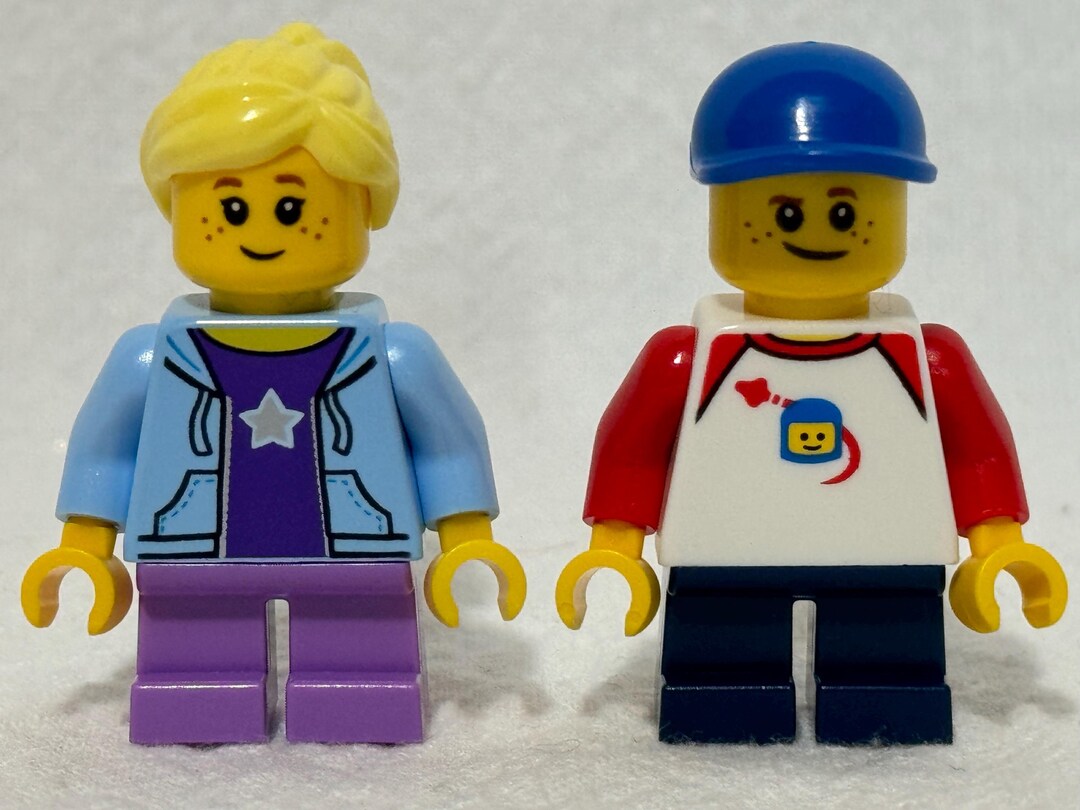 Lego Boy & Girl Minifigures Set of 2 Kids Brother Space Shirt Blue Hat ...