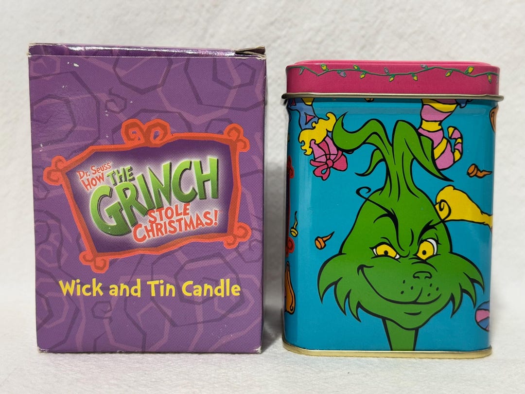 How the Grinch Stole Christmas Tin Candle With Wick, Vintage 2000 Dr ...