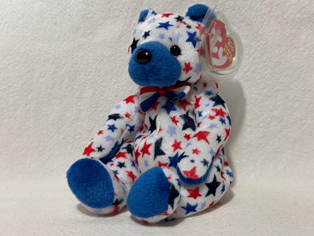 TY Beanie Baby Blue Teddy Bear With Stars Internet Exclusive PE Pellets ...