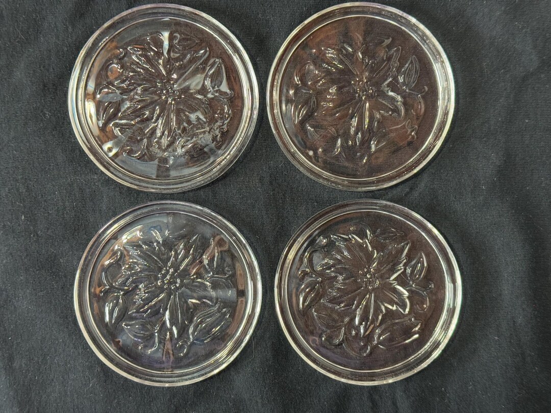 Vintage Clear Glass Drink Coasters Set of 4, Beautifully Elegant Floral ...