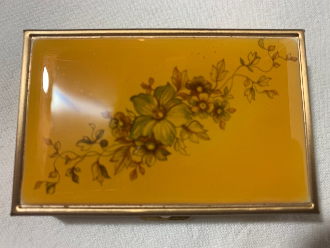 Vintage Collectible Pill Box With Floral Design Enamel Lid, 3 Small ...
