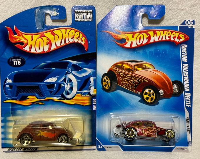 Hot Wheels Volkswagen Beetle Lot of 2, #175 Primer Brown Flames VW Bug ...
