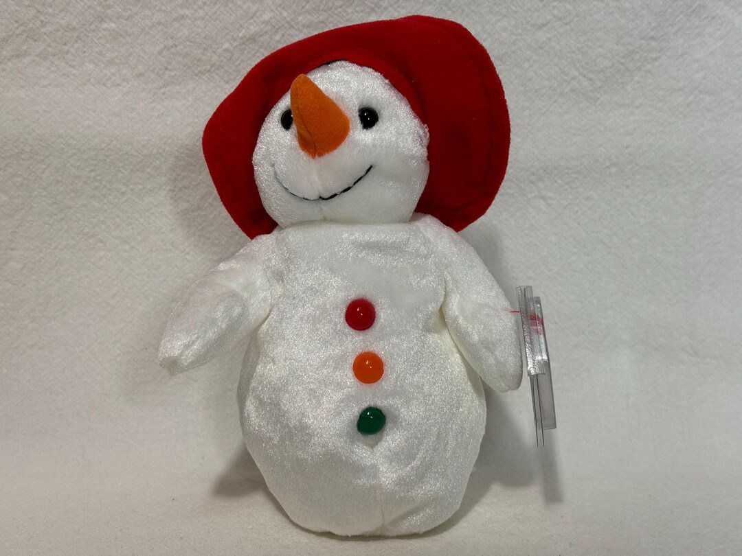 TY Beanie Baby Chillin the Snowman Red Hat Christmas Holiday PE Beanbag ...