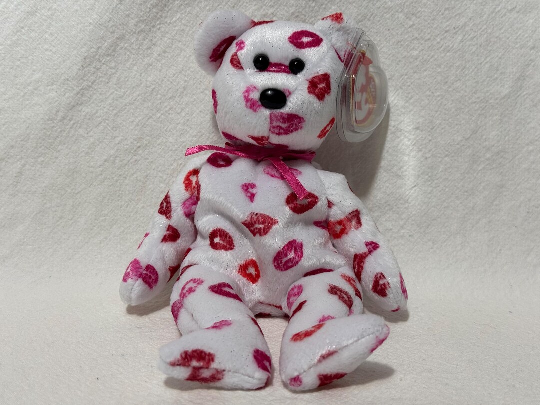 TY Beanie Baby Kissy Valentine's Bear PE Pellets Beanbag Plush Stuffed ...