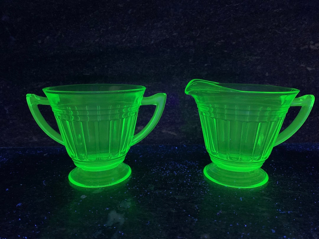 Vintage Uranium Green Depression Era Vaseline Glass Sugar and Creamer ...