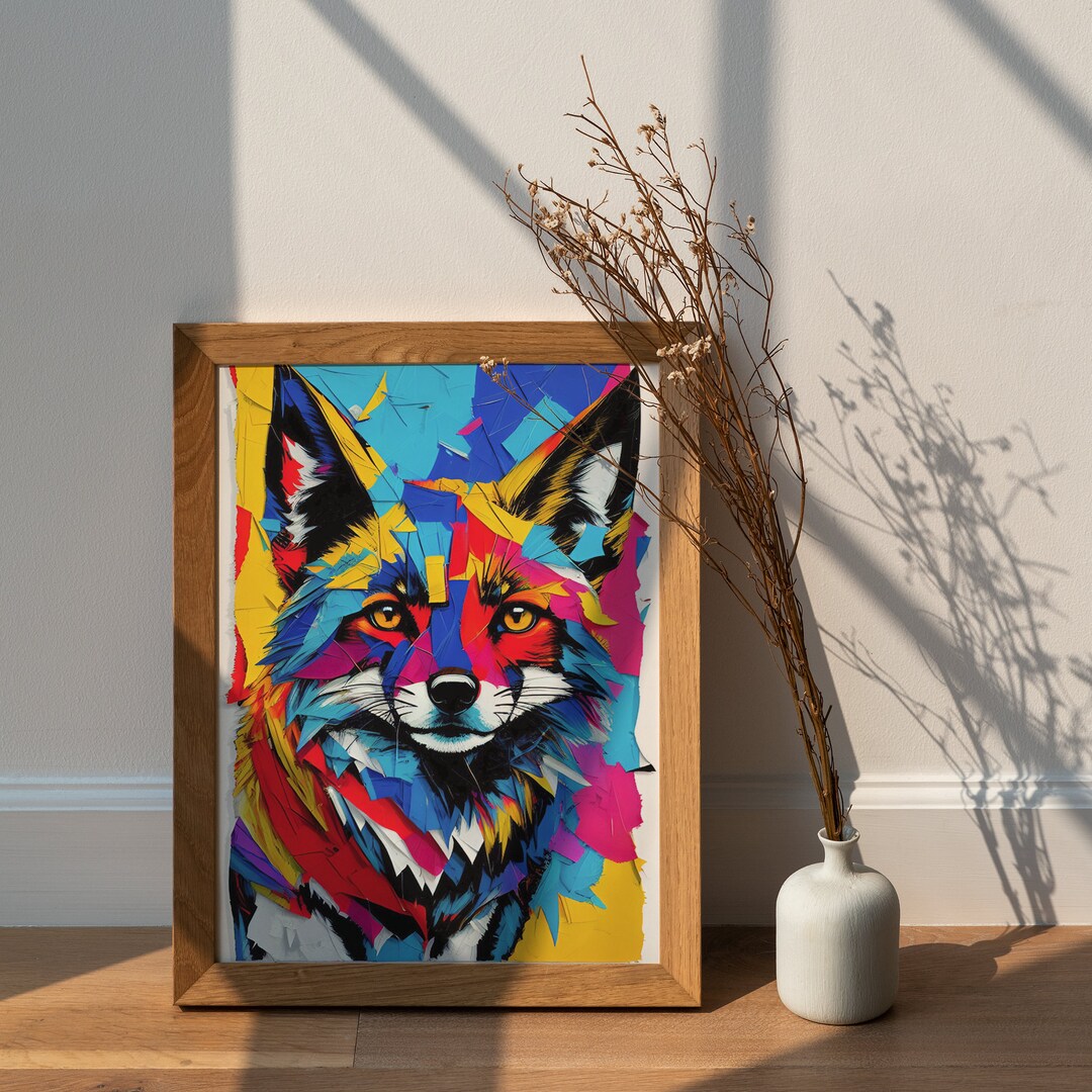 Fox in Motion: Torn Paper AI Artwork of a Sleek Red Fox for Your Walls ...