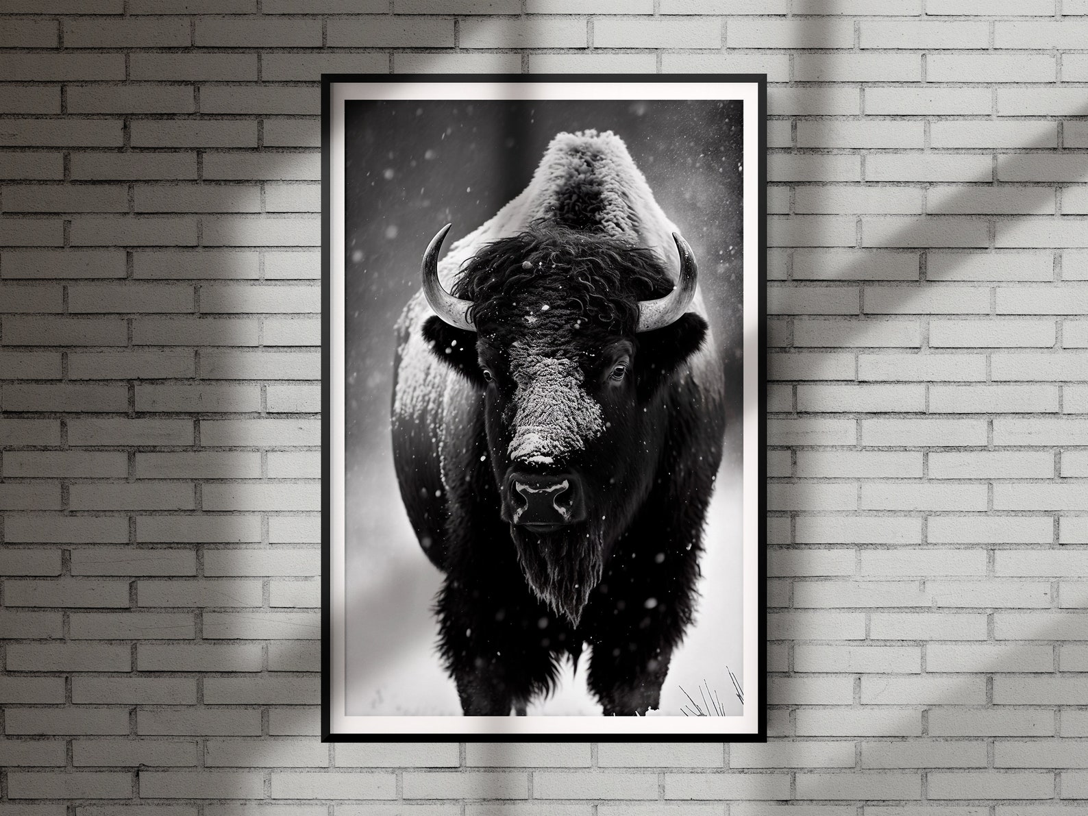 Buffalo in Snow Wall Art Print, Black and White, Buffalo Poster, Modern ...