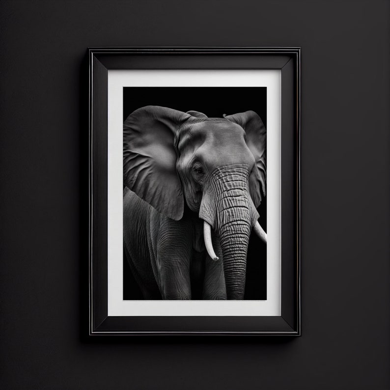 Elephant Wall Art Print, Black and White Animal Portrait, Modern Wall ...