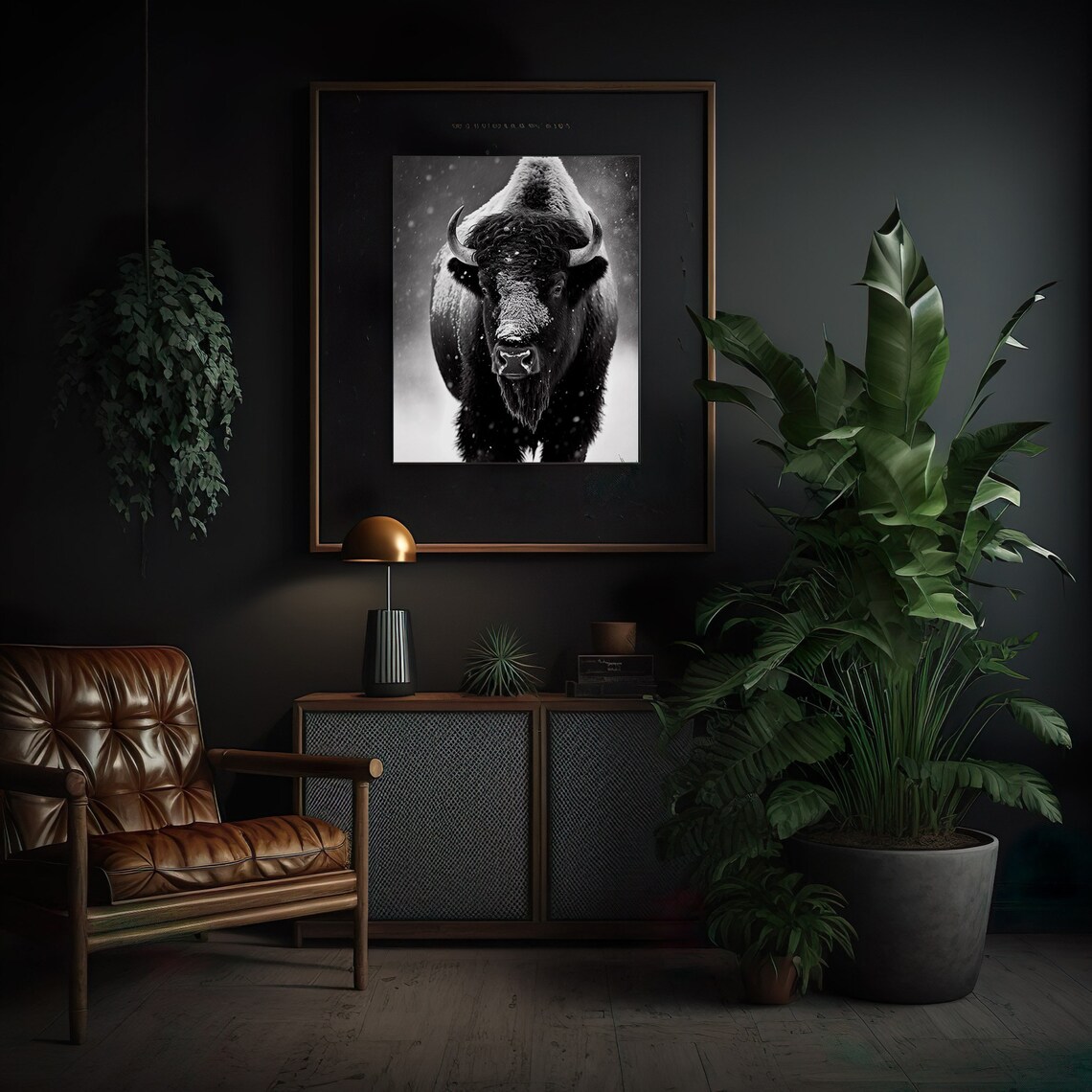 Buffalo in Snow Wall Art Print, Black and White, Buffalo Poster, Modern ...