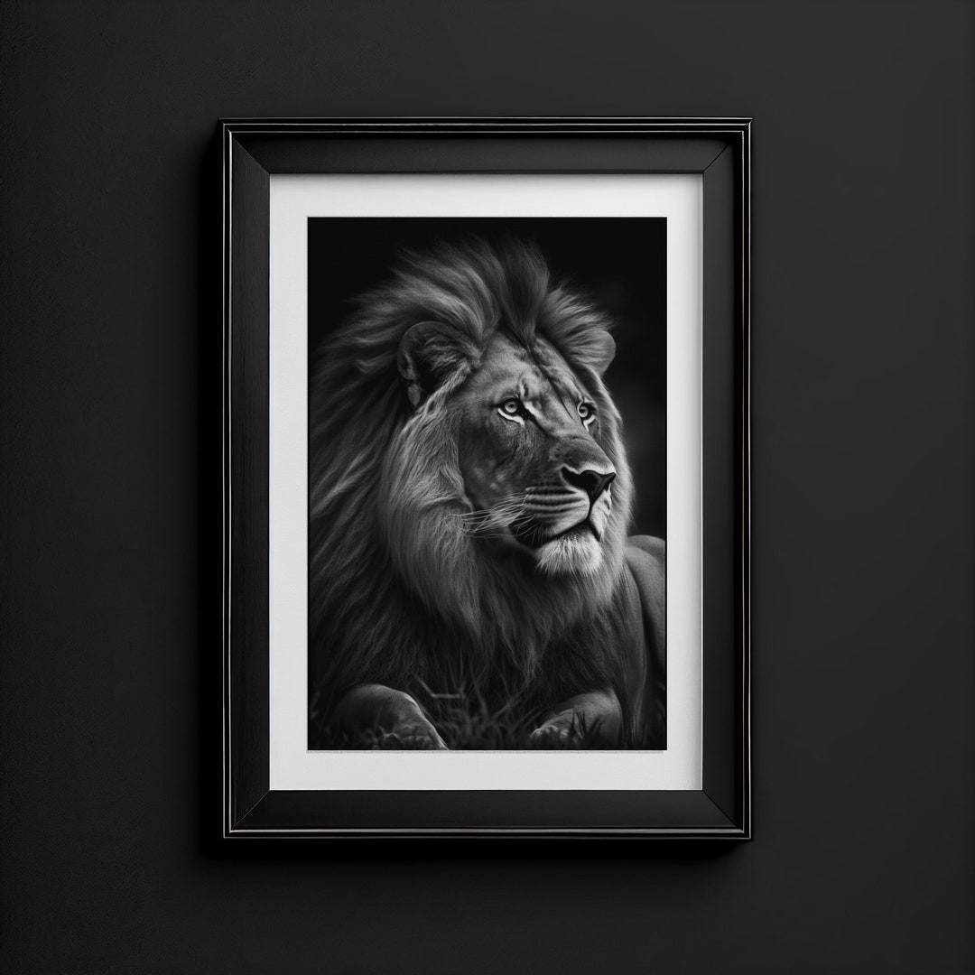 Lion Wall Art Print, Black and White Animal Portrait, Modern Wall Art ...