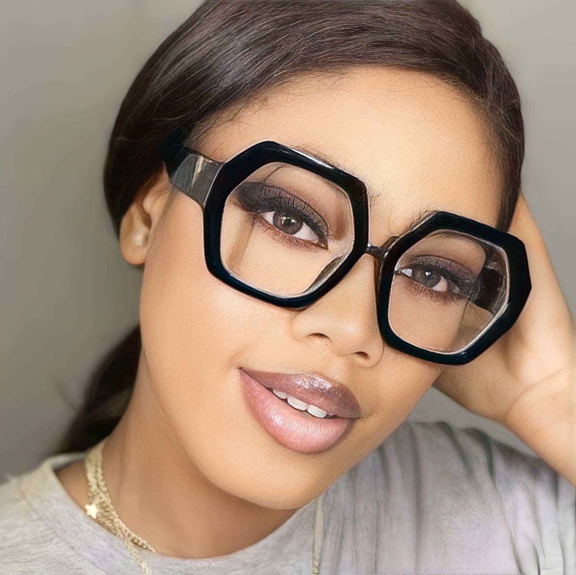 Black Glasses for Women Trendy Octagon Frames Chunky Optical - Etsy