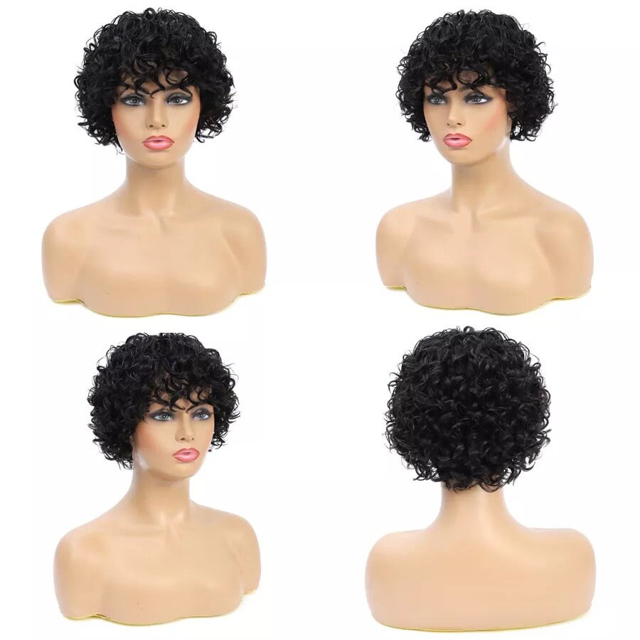 Curly Pixie Cut Human Hair Wig, Voluminous Fluffy Short Curly Brazilian ...