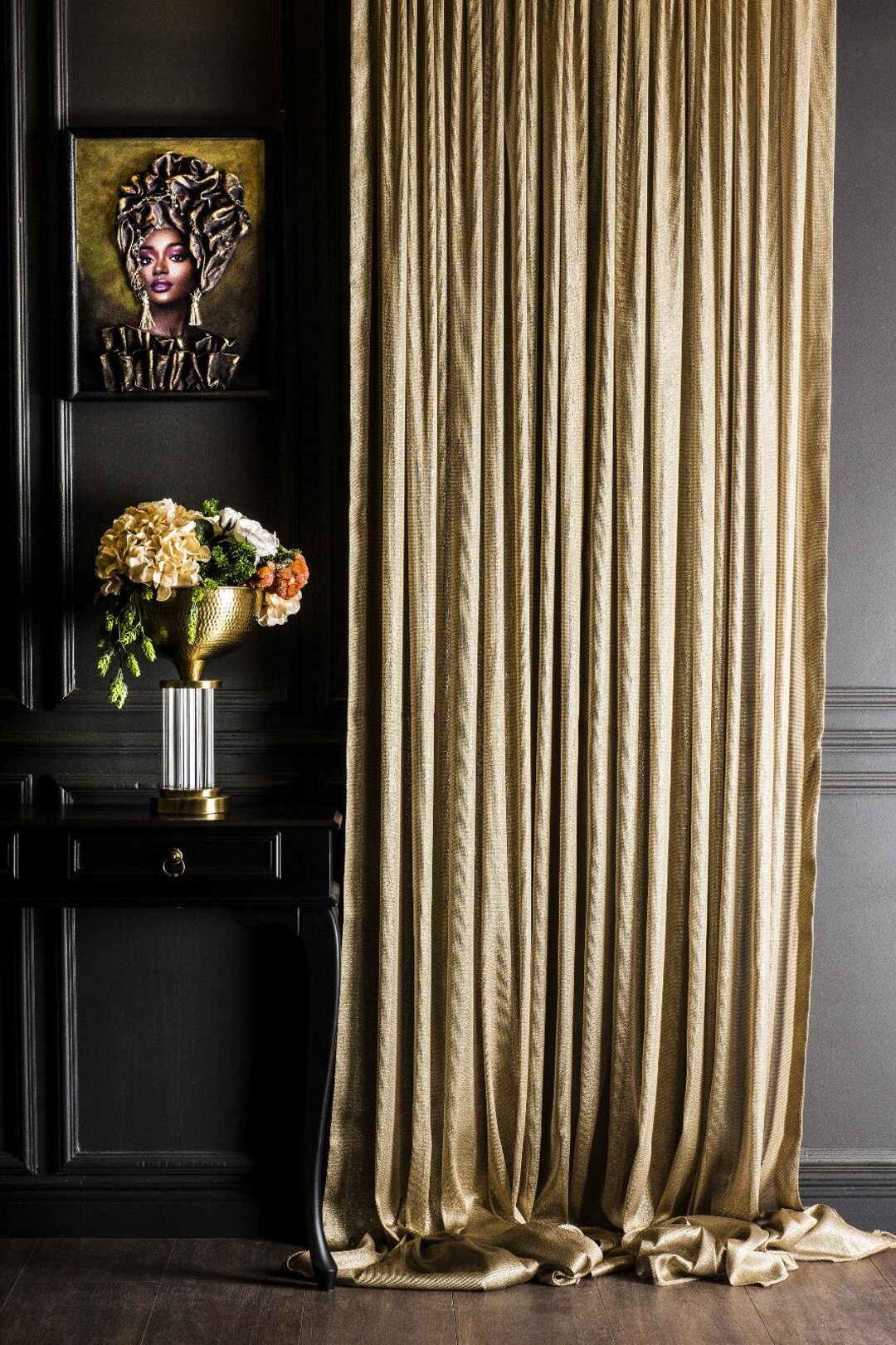 Gold Luxury Sheer Curtain - Glittery Sparkle Drapes for Living Room ...