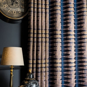Navy Blue Brown Curtains Panel,luxury Curtains Bedroom Livingroom ...