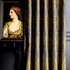 Gold Curtains Panel Luxury Damask Patterned Striped Bedroom Livingroom ...