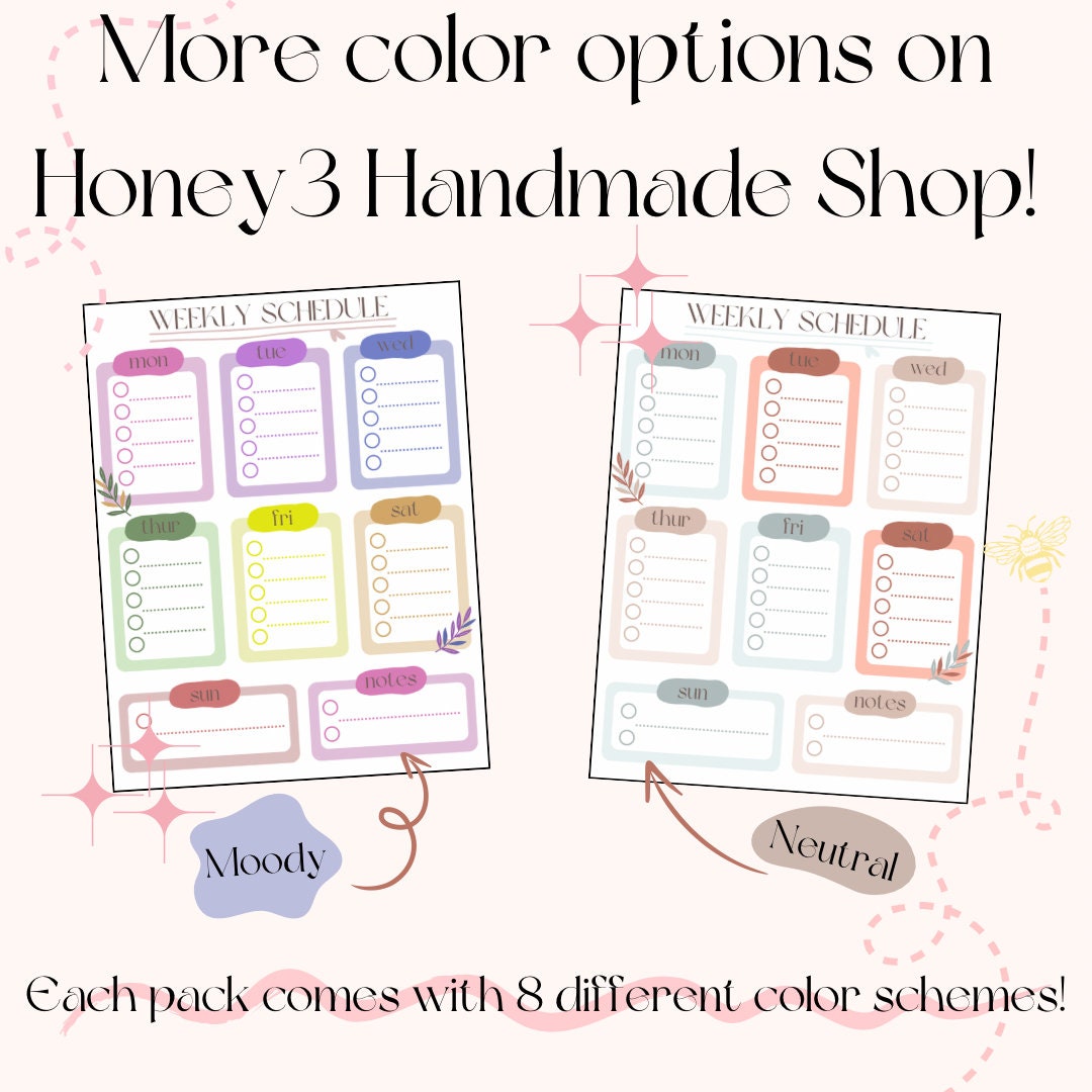 Printable Weekly Schedule | Pastel Rainbow Color Pack | 8 Color Designs ...