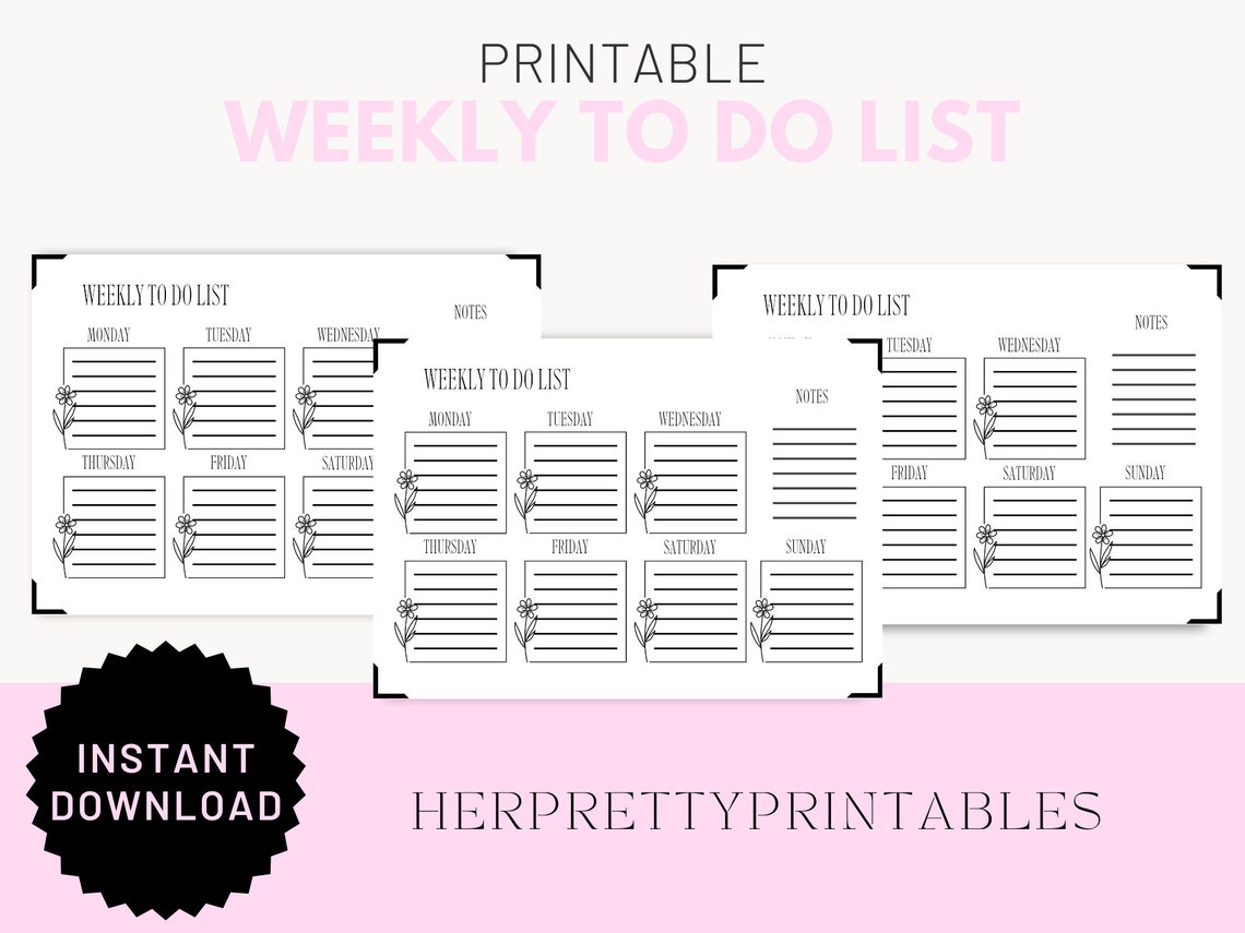 Weekly to Do List Printable, Floral Planner Checklist, Weekday Tasks ...