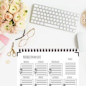 Weekly to Do List Printable, Floral Planner Checklist, Weekday Tasks ...