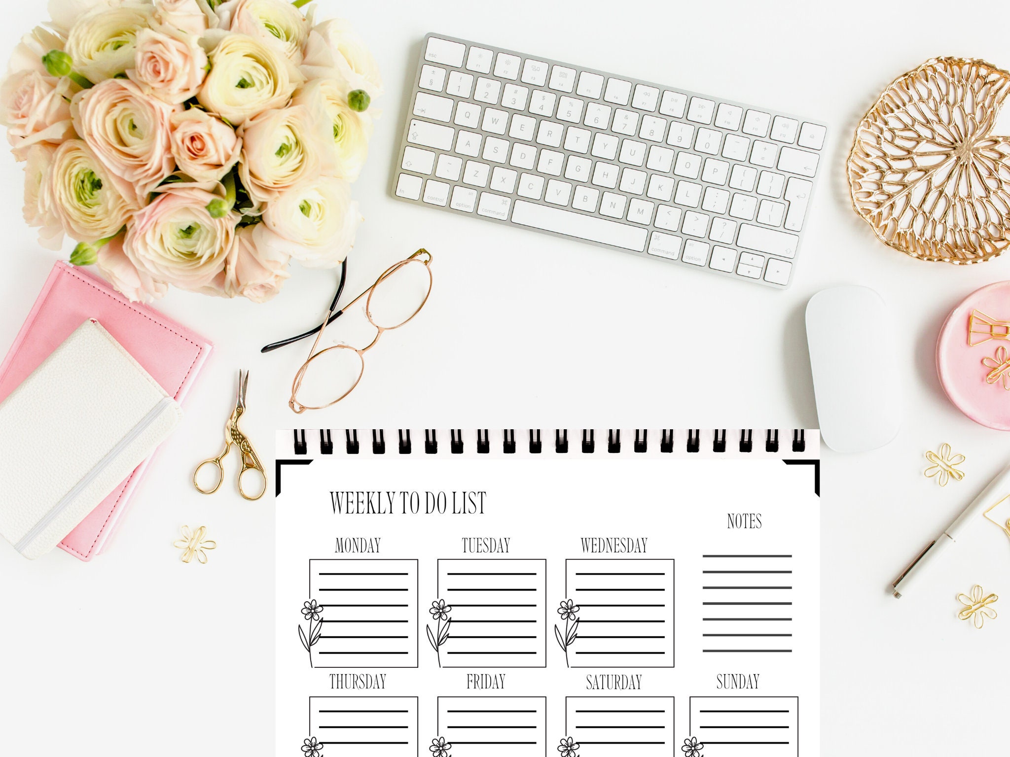 Weekly to Do List Printable, Floral Planner Checklist, Weekday Tasks ...