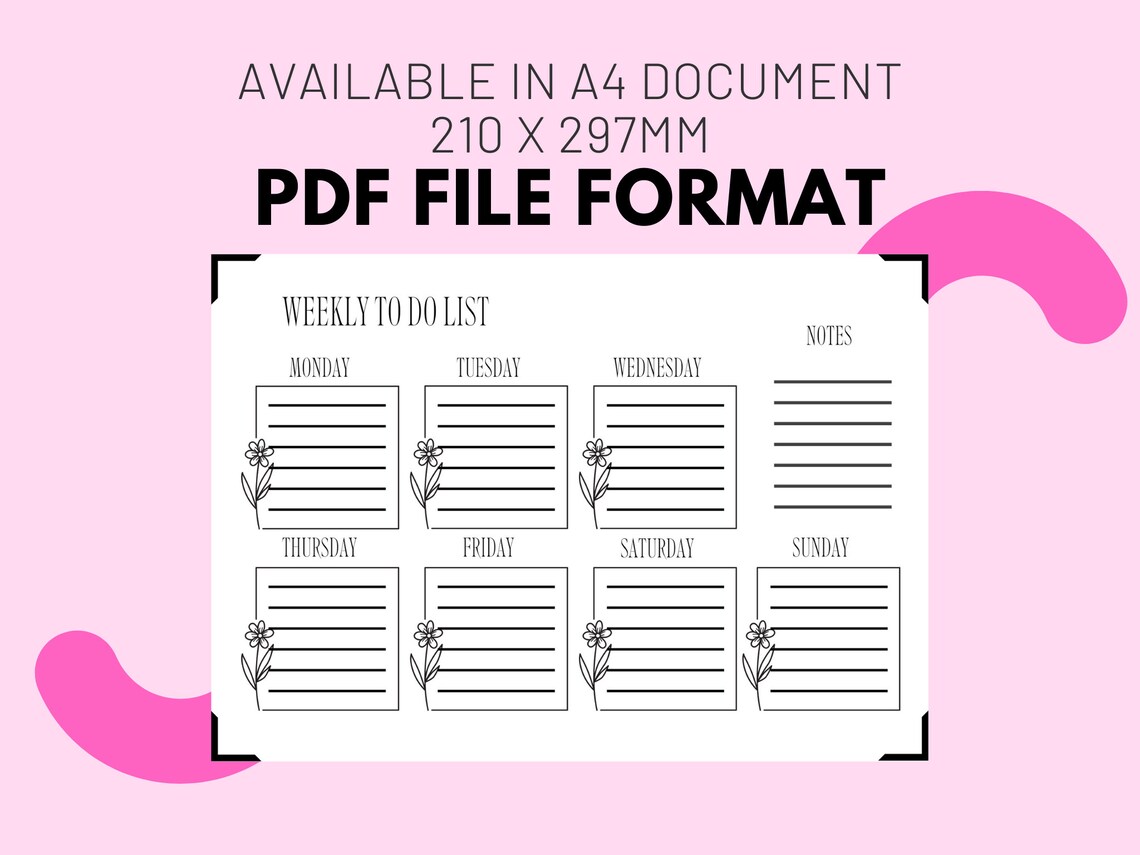 Weekly to Do List Printable, Floral Planner Checklist, Weekday Tasks ...