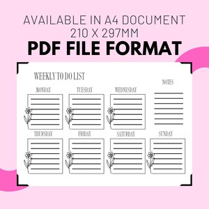 Weekly to Do List Printable, Floral Planner Checklist, Weekday Tasks ...