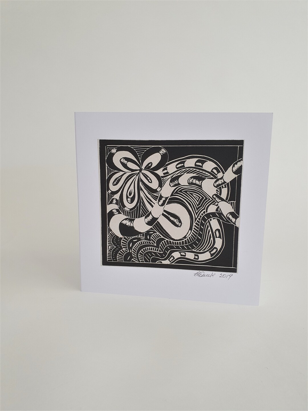 Abstract Linocut Print Doodle Fun Card. Blank Greeting Card. Artist ...