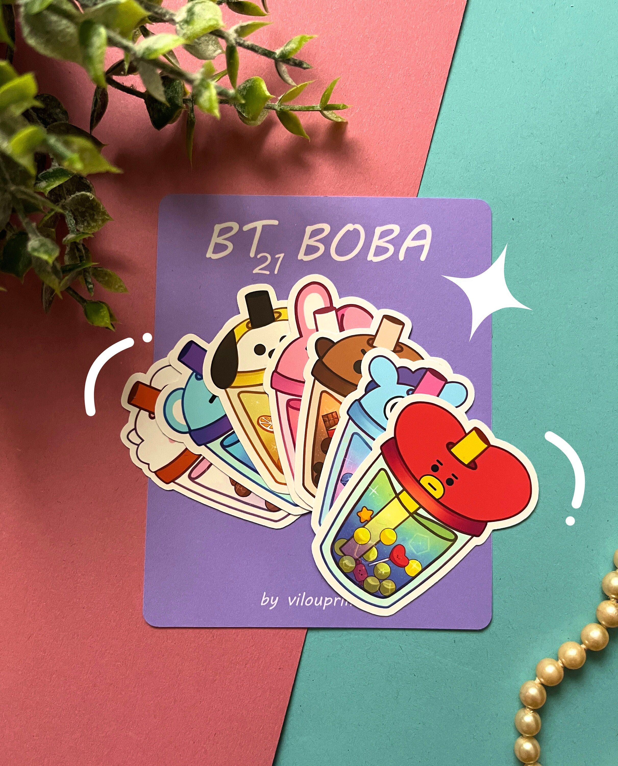 BT21 Boba Tea Matte Vinyl Sticker Set - Etsy