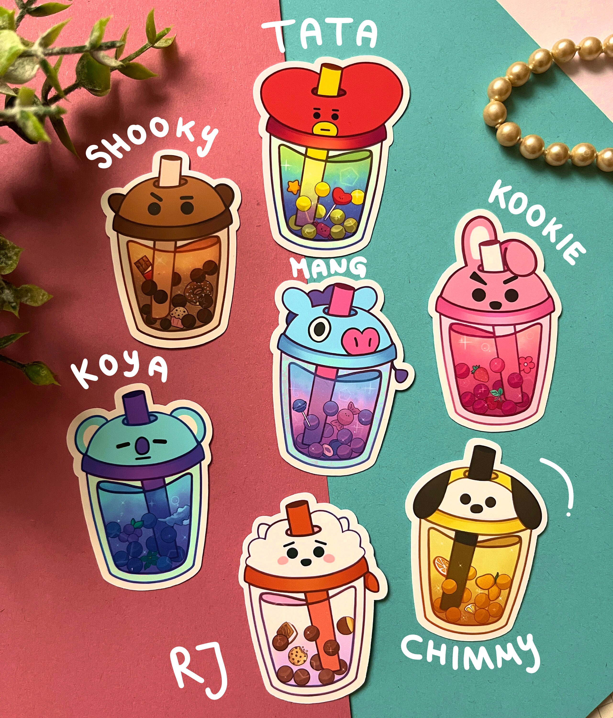 BT21 Boba Tea Matte Vinyl Sticker Set - Etsy UK