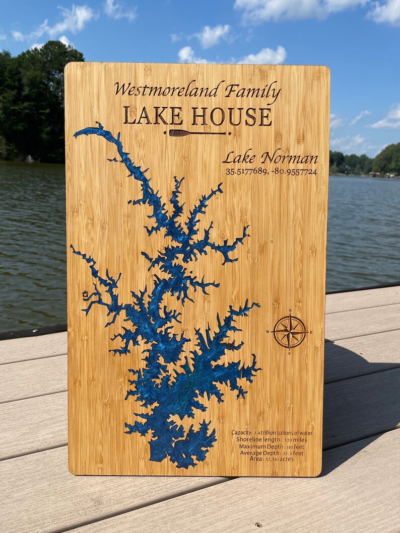 Lake Norman Map, Customizable Wooden Sign Personalized With Family Name ...