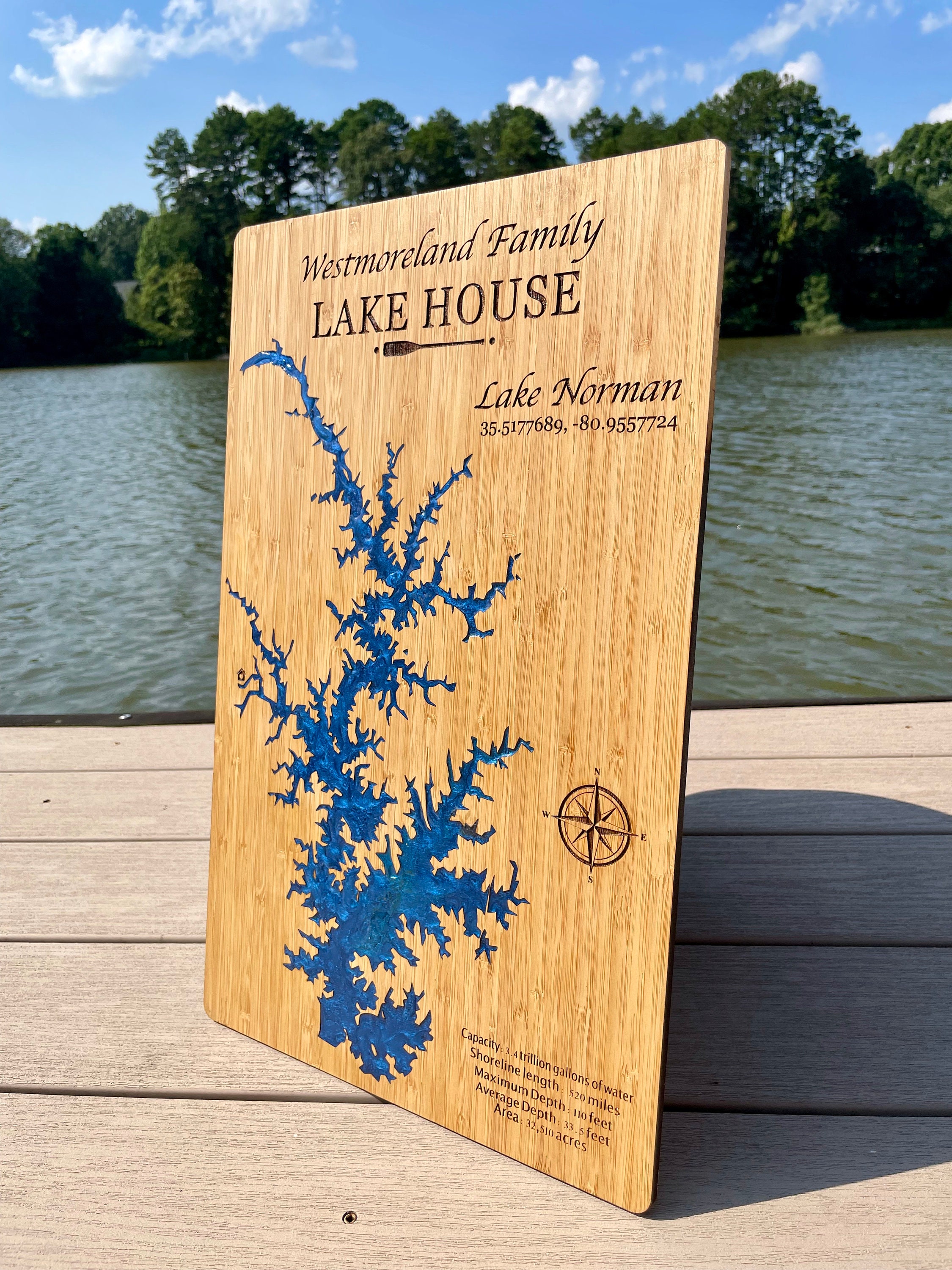 Lake Norman Map, Customizable Wooden Sign Personalized With Family Name ...