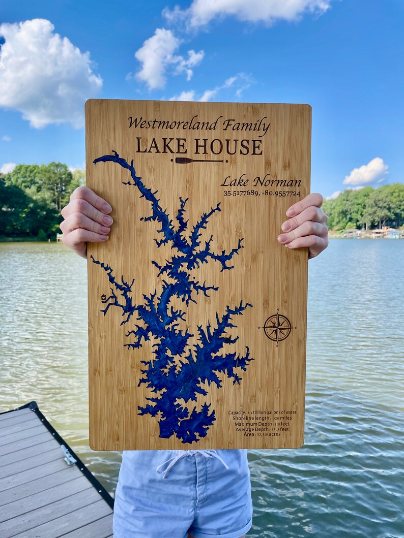 Lake Norman Map, Customizable Wooden Sign Personalized With Family Name ...