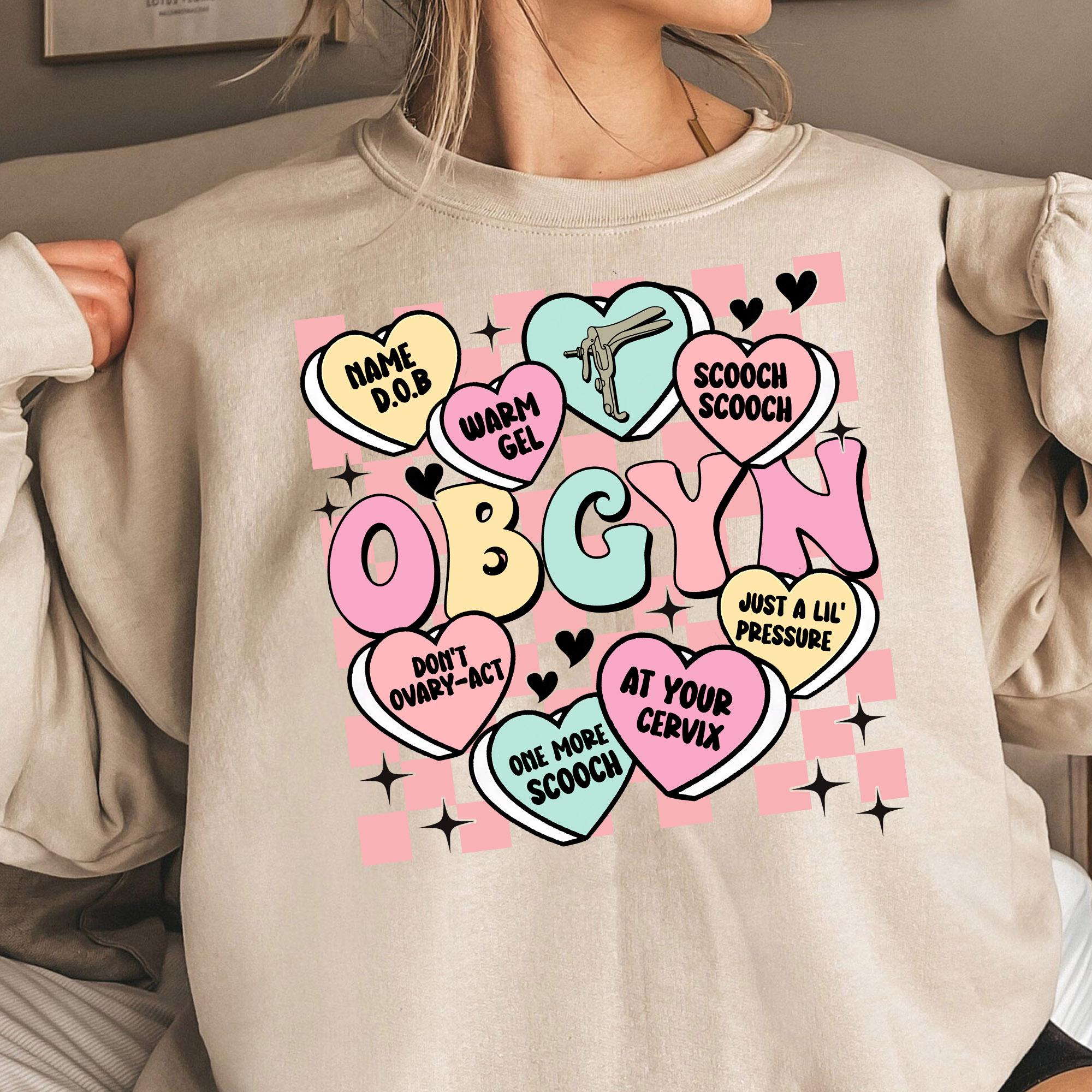 Valentine's Day Obgyn Shirt, OBGYN Nurse Cute Hearts Crewneck Sweater ...