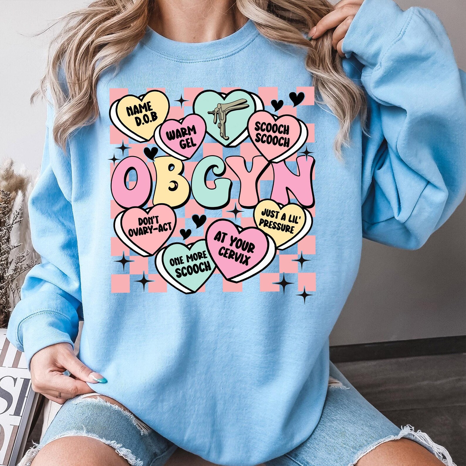 Valentine's Day Obgyn Shirt, OBGYN Nurse Cute Hearts Crewneck Sweater ...